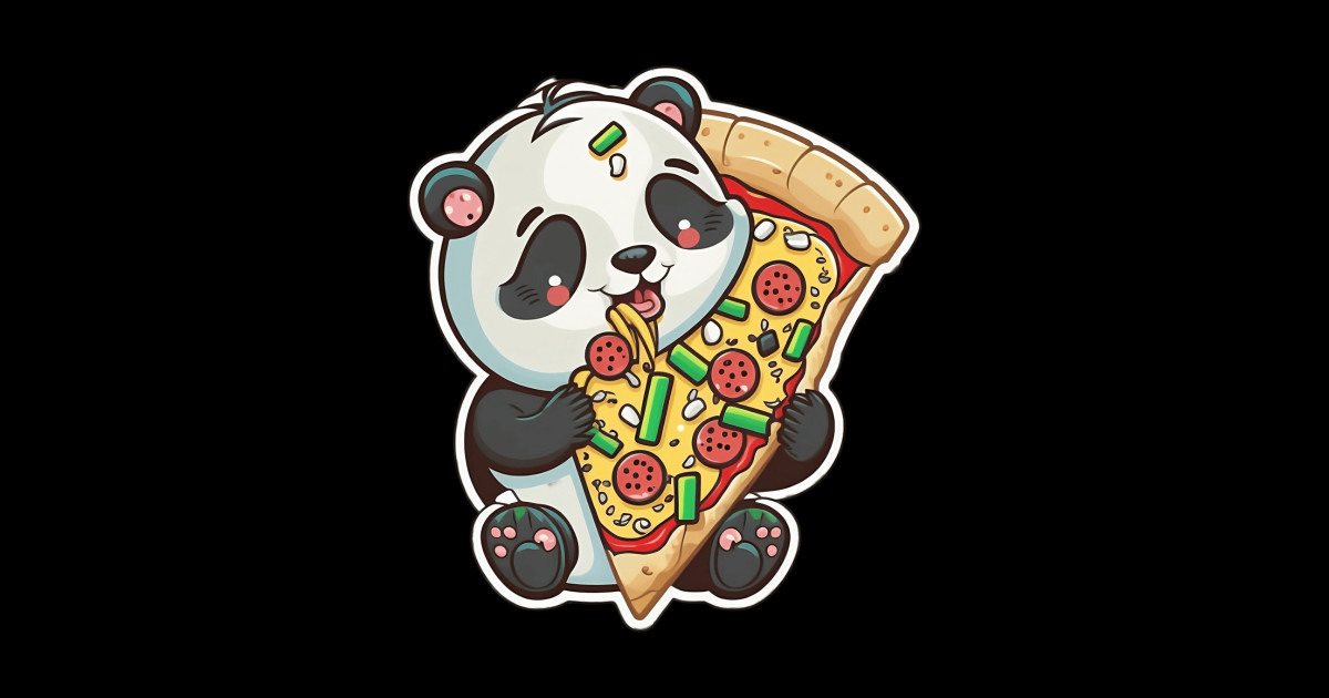 Cute Cartoon Panda Eating Pizza Funny Kawaii - Panda - Sticker | TeePublic