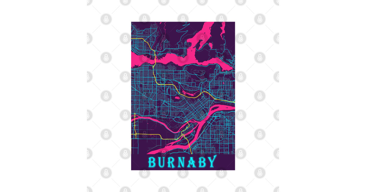 Burnaby Neon City Map, Burnaby Minimalist City Map Art Print - Burnaby ...
