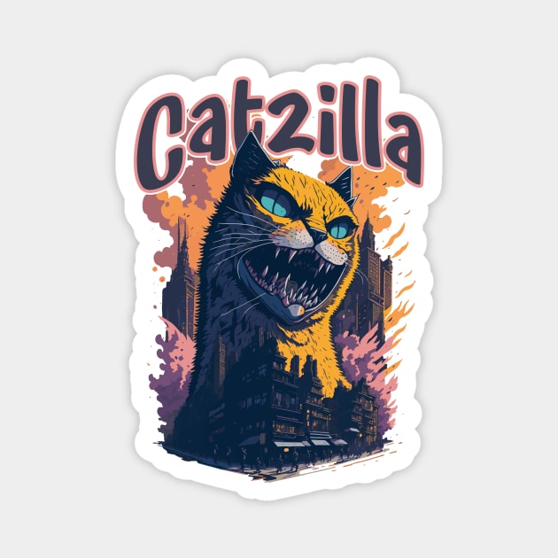 Catzilla Unleashed Funny Cartoon-Style Feline - Catzilla Cat - Magnet ...