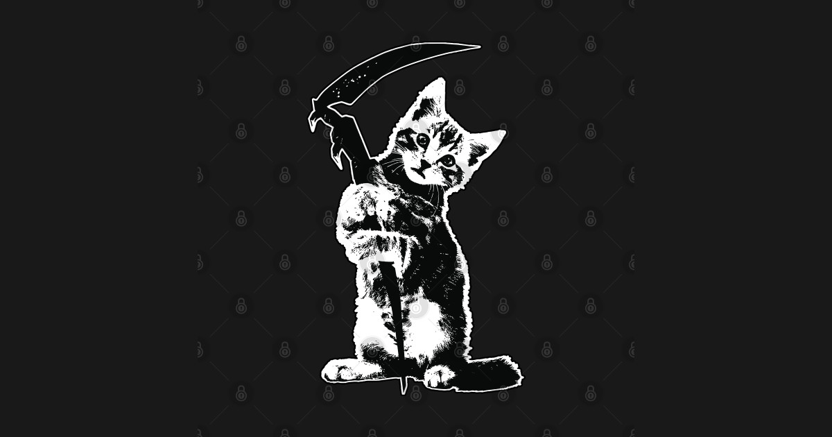 Super Cute Grim Reapurr Kitty, Death Cat, Funny Reaper - Cat - T-Shirt ...