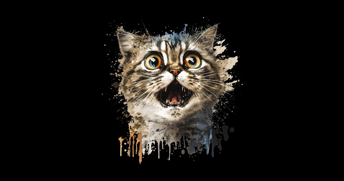 Funny Scared Cat Face, Cat Lover, Scaredy Cat - Funny Cat - Sticker ...