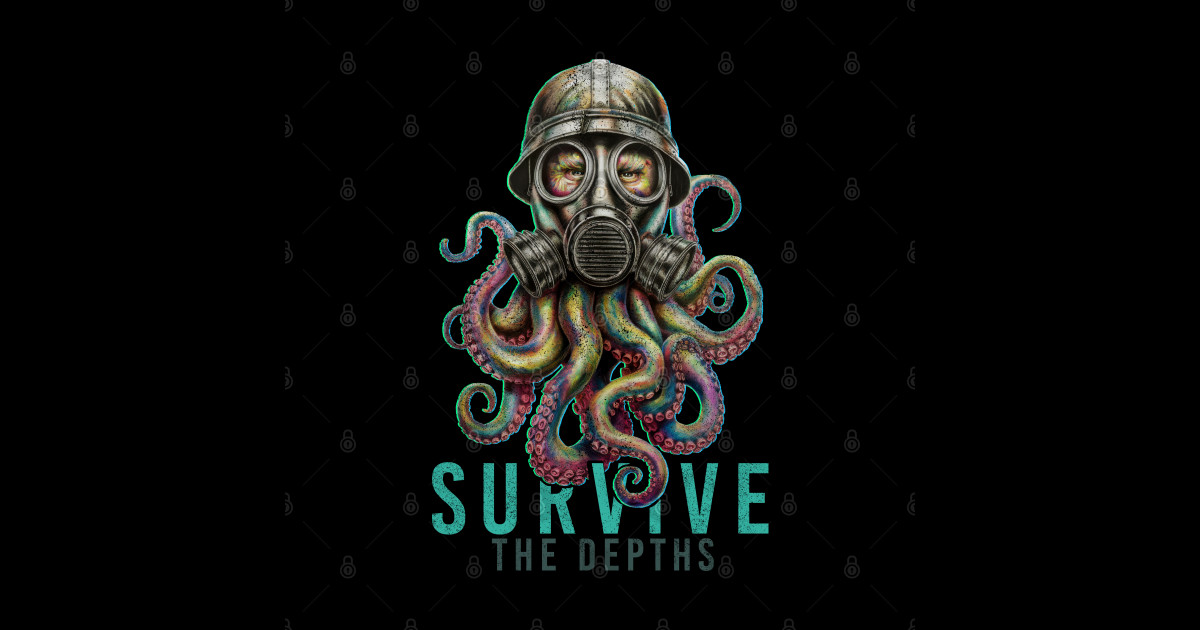 Survive the Depths Octopus Gas Mask Warrior Design - Octopus - Sticker ...