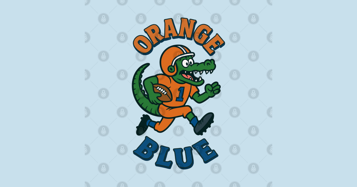 Orange and Blue Gator Run – Cartoon Football Mascot Design - University ...
