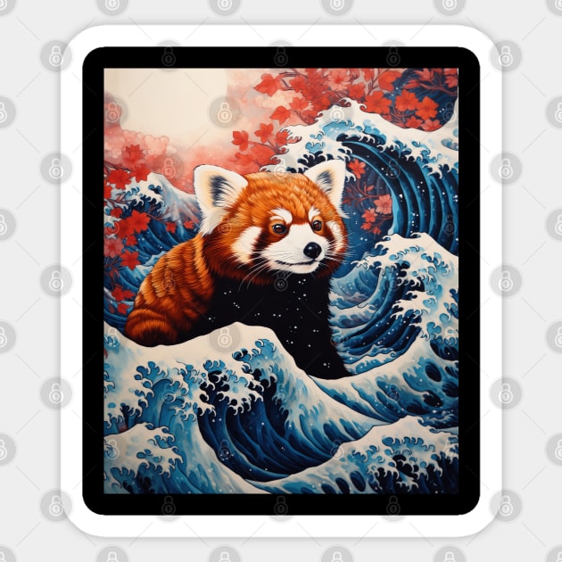 The Great Wave of Red Panda Funny - Great Wave Of Red Panda - Sticker ...
