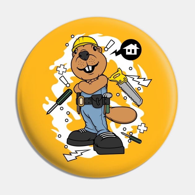 bever the builder - Cartoon Animals - Pin | TeePublic