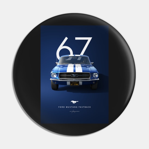 1967 Ford Mustang Fastback Artwork - Car - Pin | TeePublic