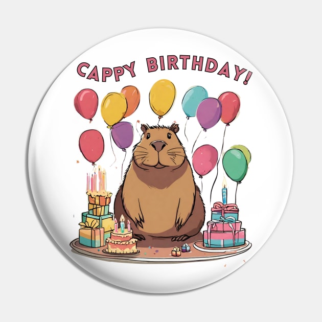 Cute Capybara Cappy Birthday Capy - Capybara Lover - Pin | TeePublic