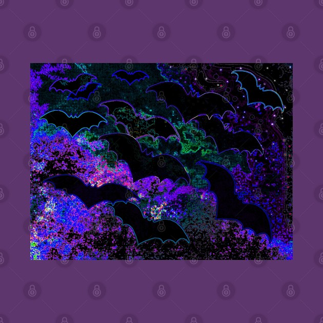 Bats In Flight Neon Purple - Bats Flying - T-Shirt | TeePublic