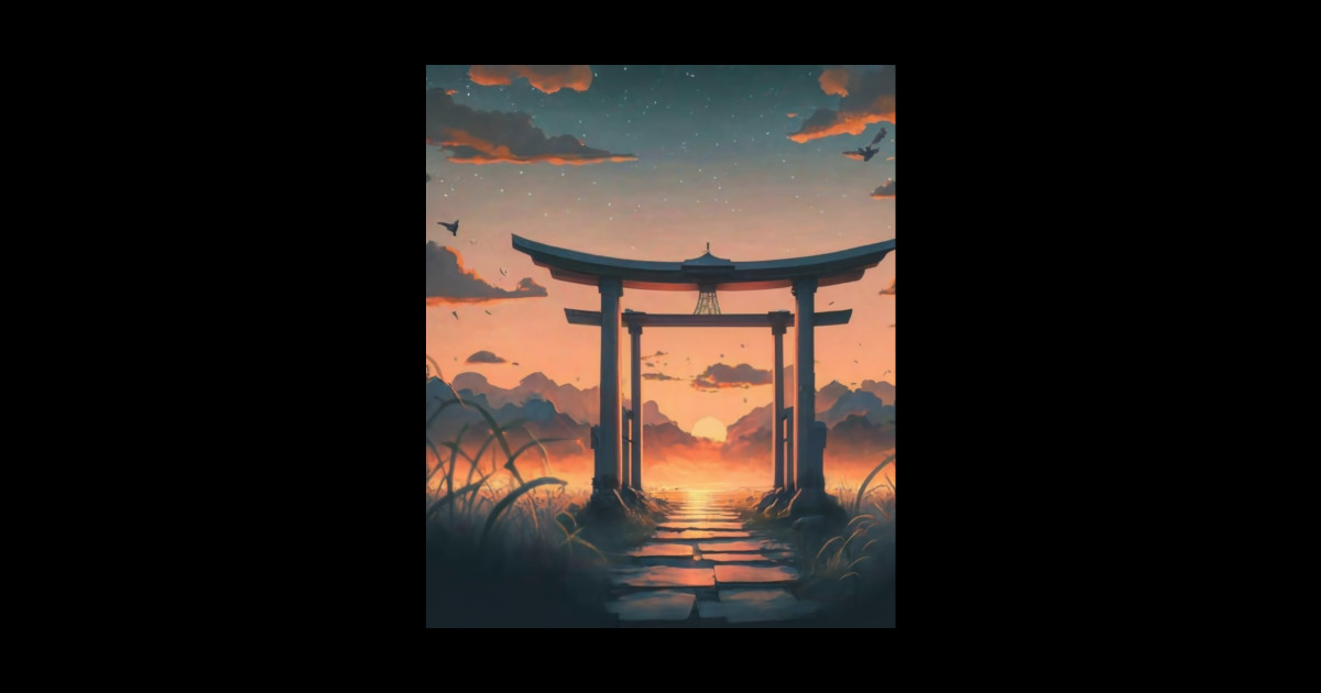 A Japanese Tori Gate view during Sunset - Anime Drawing - Anime Drawing ...