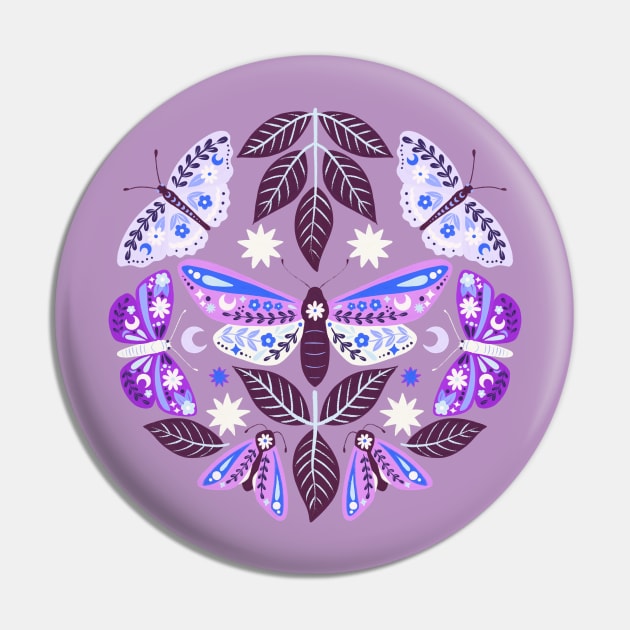 Purple Moths Folk Art - Moths Aesthetic - Pin | TeePublic