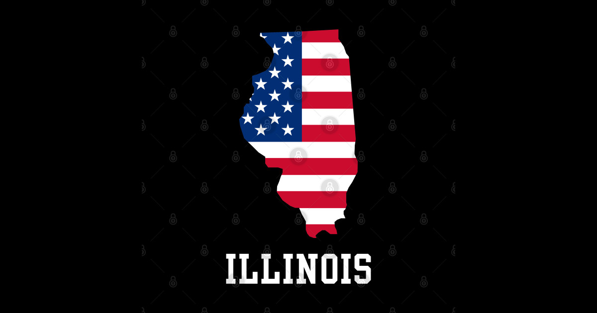 Illinois State Outline American Flag Design - Illinois State - Sticker ...