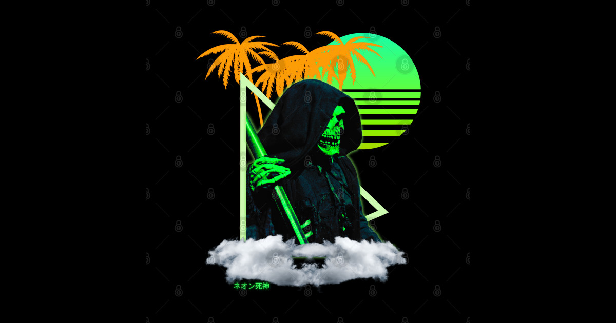 Neon Grim Reaper Vaporwave Synthwave Aesthetic - Grim Reaper - Sticker ...