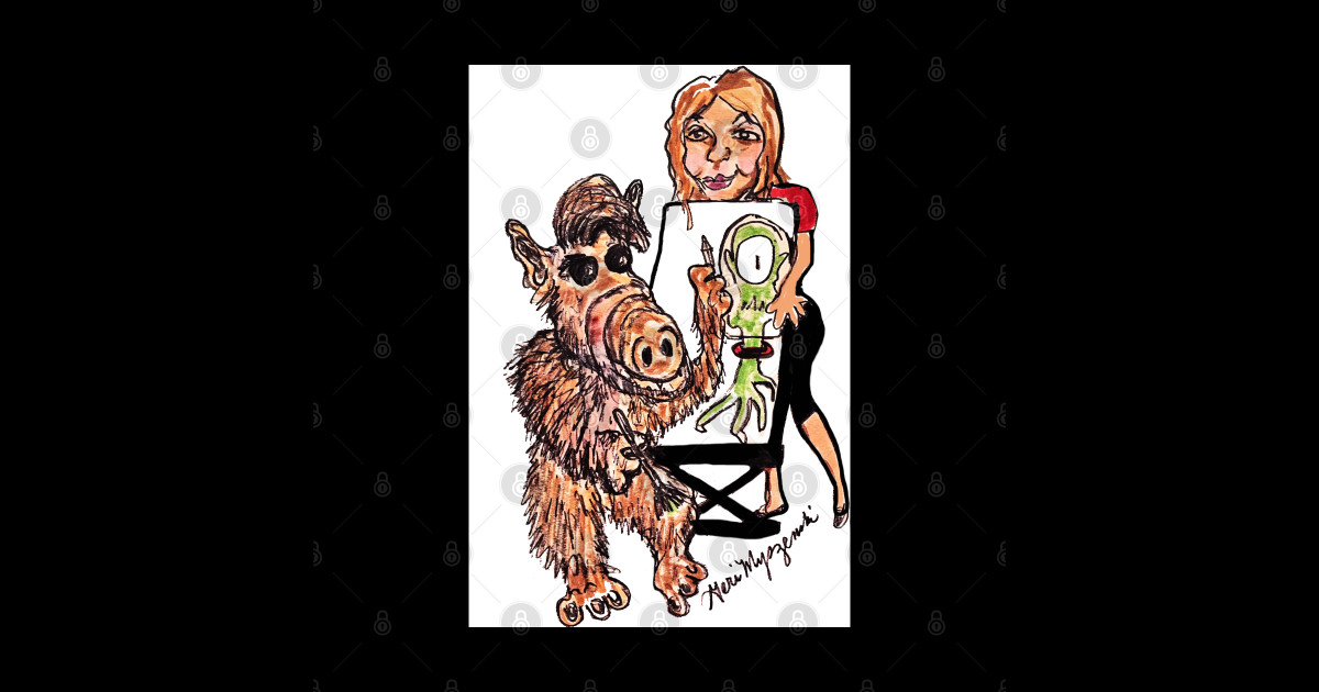 ALF Drawing a Martian - Alf - Sticker | TeePublic