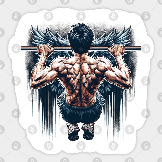 Muscular, Lean Guy doing Pullups - Pullups - Sticker | TeePublic