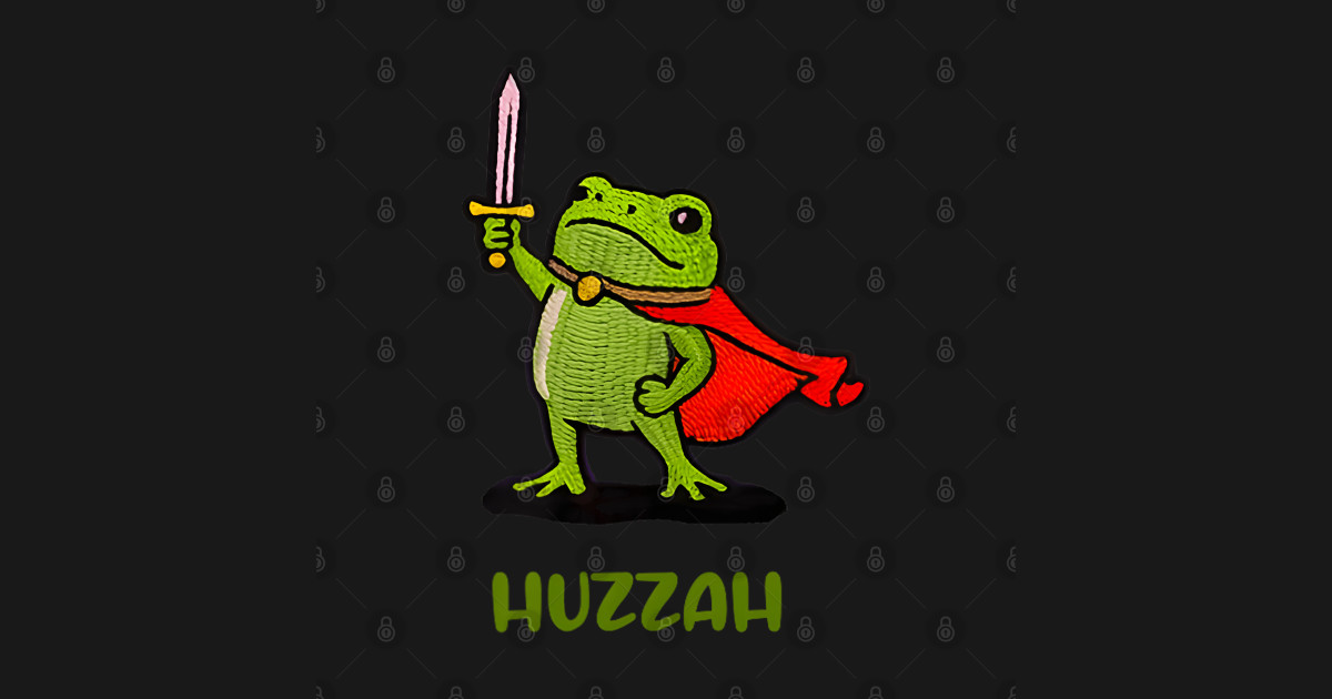 Frog Knight With Sword Huzzah Quote Fantasy - Funny Frog Knight - T ...