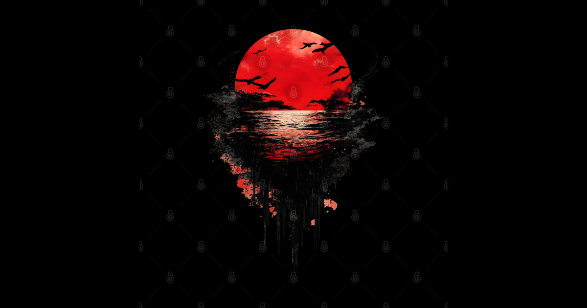 Red Sun Over Ocean with Dripping Shadows - Red Sun - Bag | TeePublic