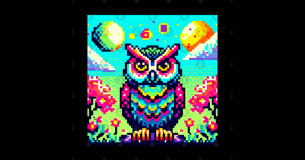 Pixel Owl - Owl - Sticker | TeePublic