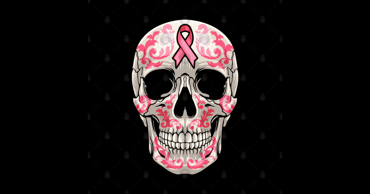 Skull Halloween Pink Ribbon Cancer Awareness Illustration - Halloween ...