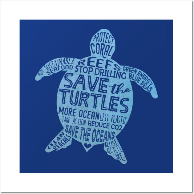 Save the Turtles - Blue Boho Turtle Silhouette - Save The Turtles ...
