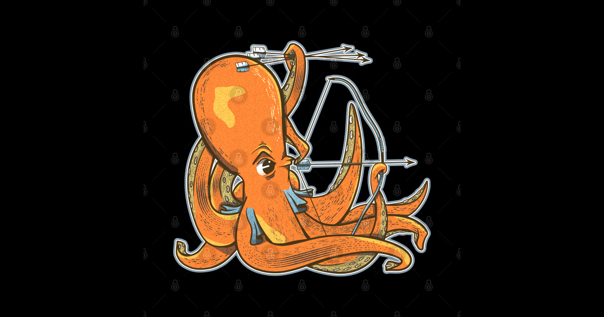 Octopus with a bow and arrow - Archery - Sticker | TeePublic
