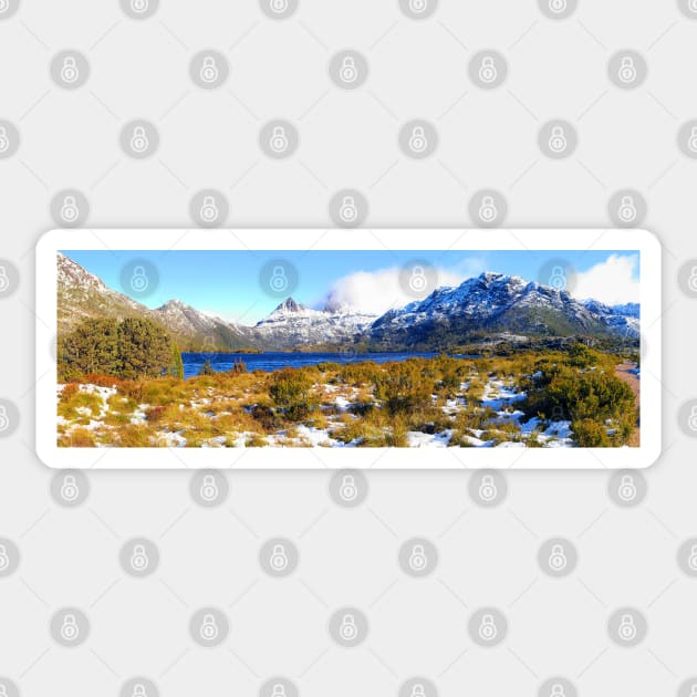 Cradle Mountain across Dove Lake. Tasmania - Tasmania - Sticker | TeePublic