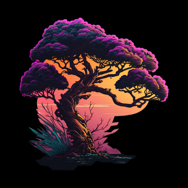 Synthwave Bonsai Tree - Retrowave - Pin | TeePublic