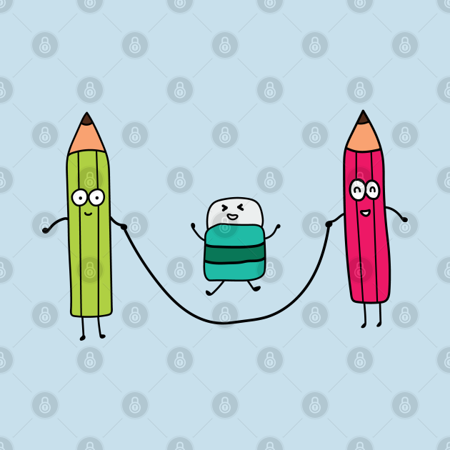 funny cute pensils and eraser playing jump ropes - Pencils - T-Shirt ...