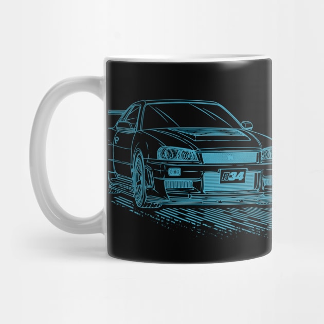 Nissan Skyline GTR R34 Lineart Blueprint - Nissan Gtr - Mug | TeePublic