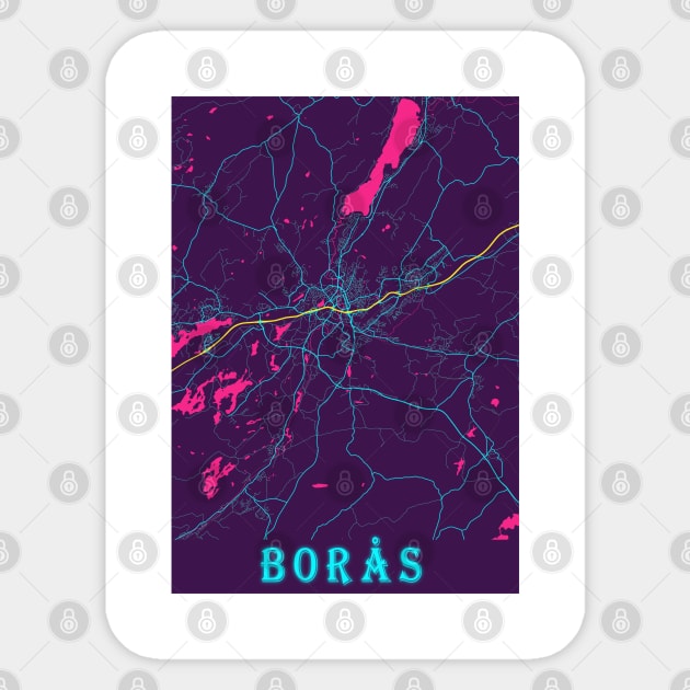 Borås Neon City Map, Borås Minimalist City Map Art Print - Bors Neon ...