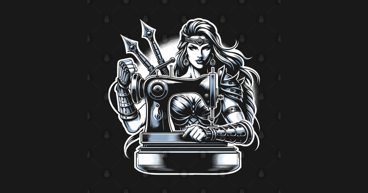 Warrior Woman Sewing Machine Seamstress Power - Sewing - T-Shirt | TeePublic