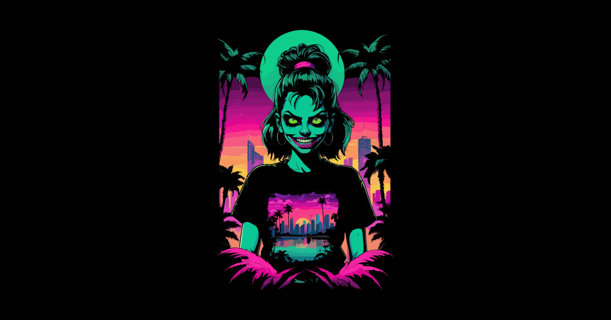 Zombie Synthwave Girl - Horror Movies Character - Sticker | TeePublic