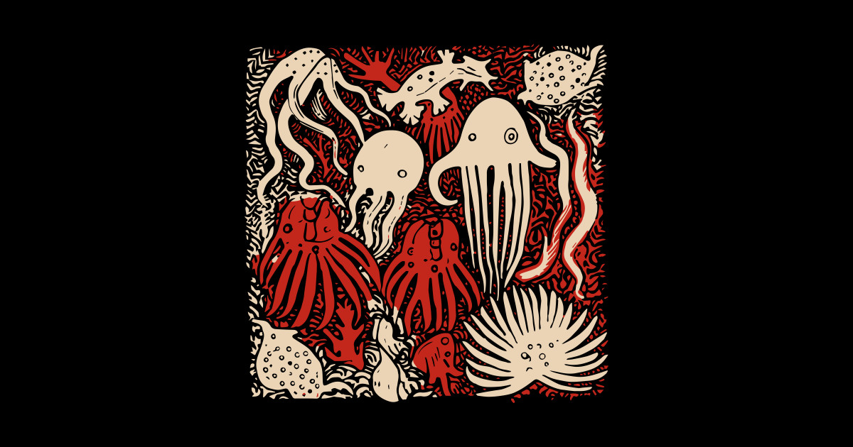 Underwater Lino Cut. - Lino Cut - Sticker | TeePublic