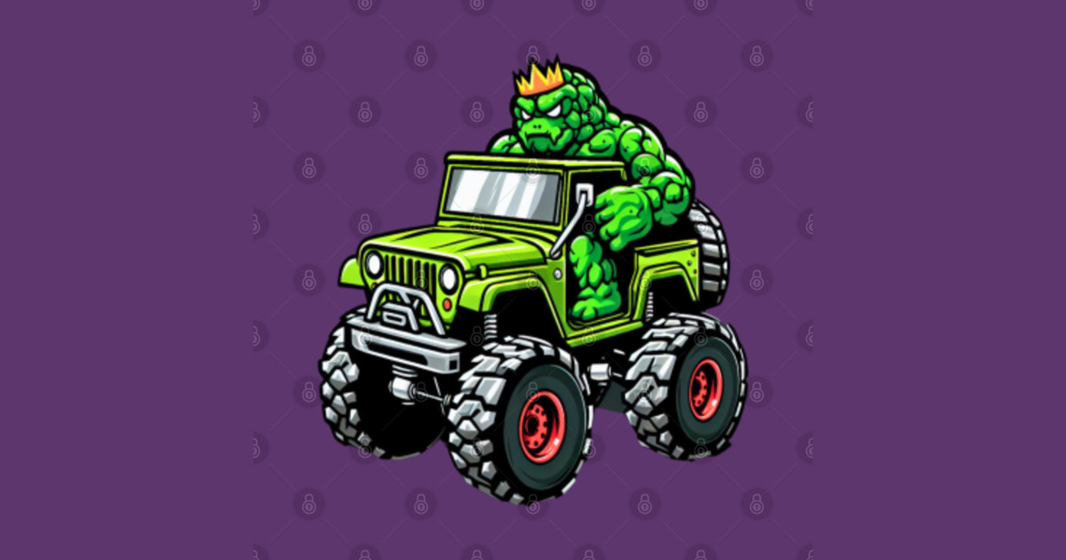 Funny Godzilla Riding a Jeep Car - Godzilla - T-Shirt | TeePublic