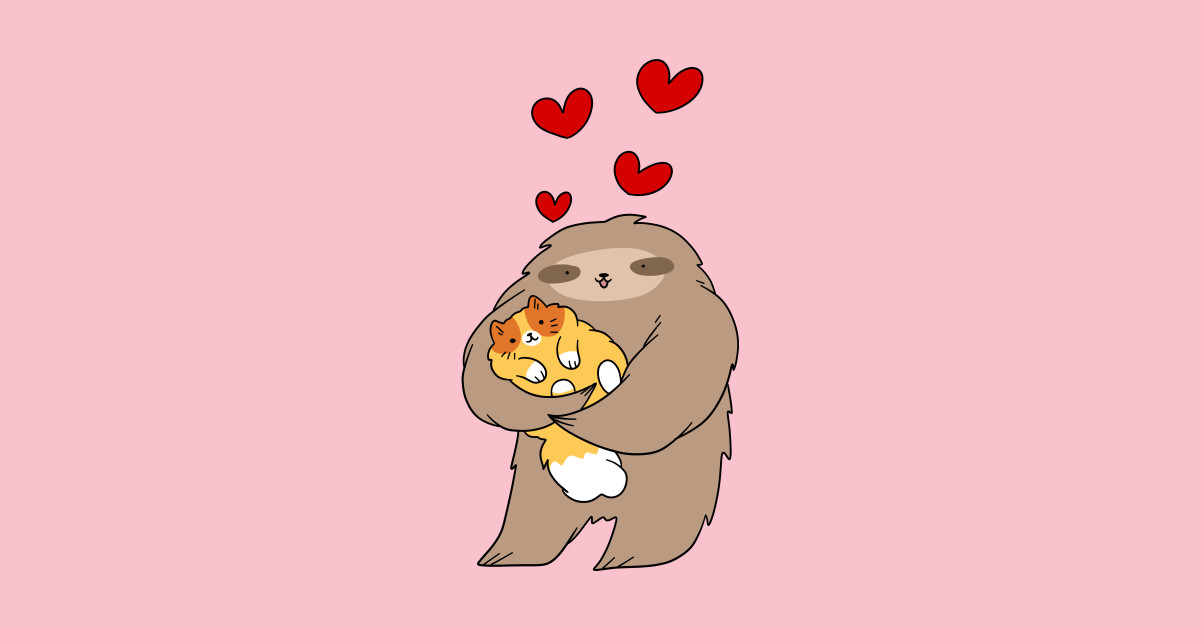 Sloth Loves Fluffy Kitten - Kitten - T-Shirt | TeePublic