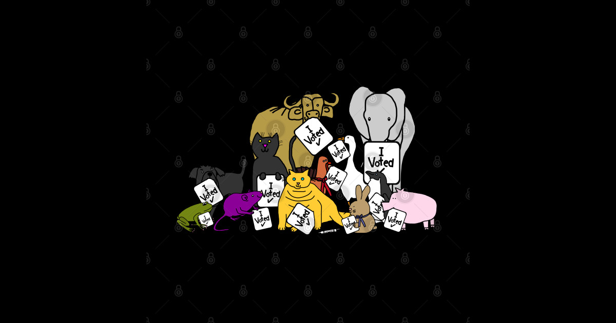 Vote Group of Cute Animals with Voted Signs - Voted - T-Shirt | TeePublic