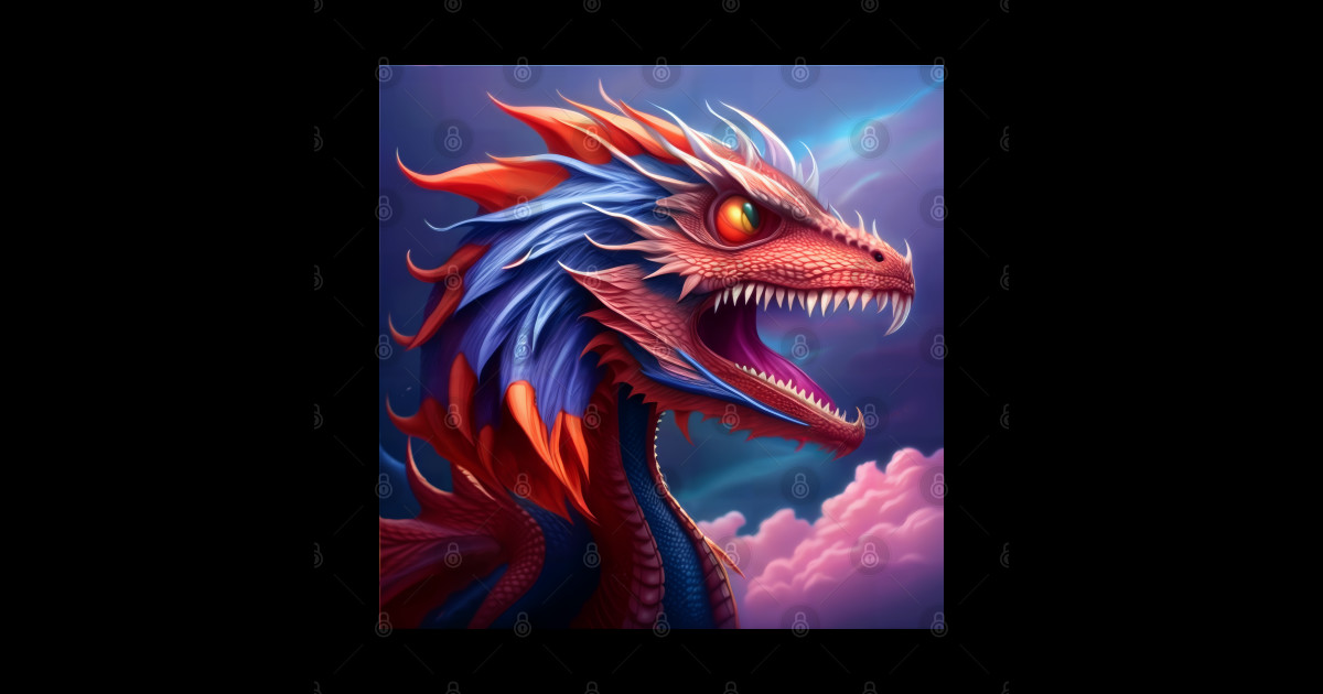 Ferocious Red Dragon with Blue Highlights - Dragon - Posters and Art ...