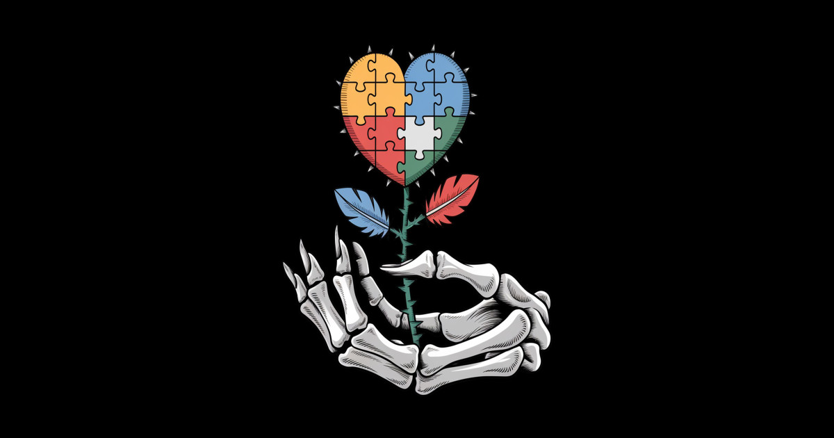 Autism Awareness Skull Hand Rose Autism Puzzle Piece Heart - Autism ...