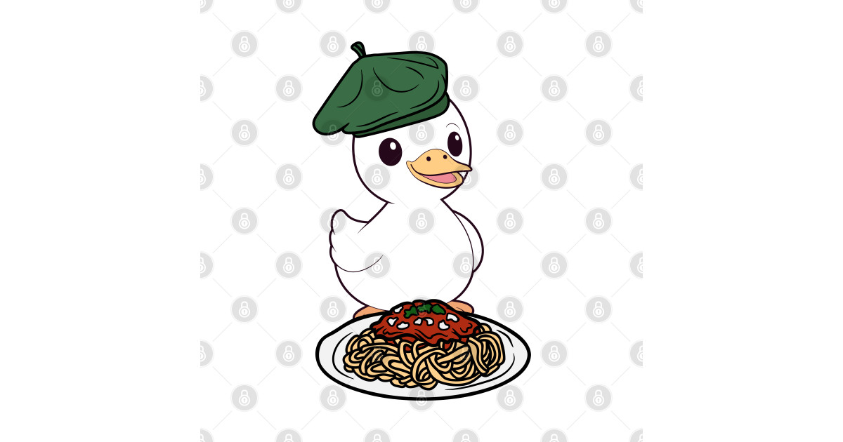 Cute Fat duck is eating spaghetti - Spaghetti Pet - T-Shirt | TeePublic