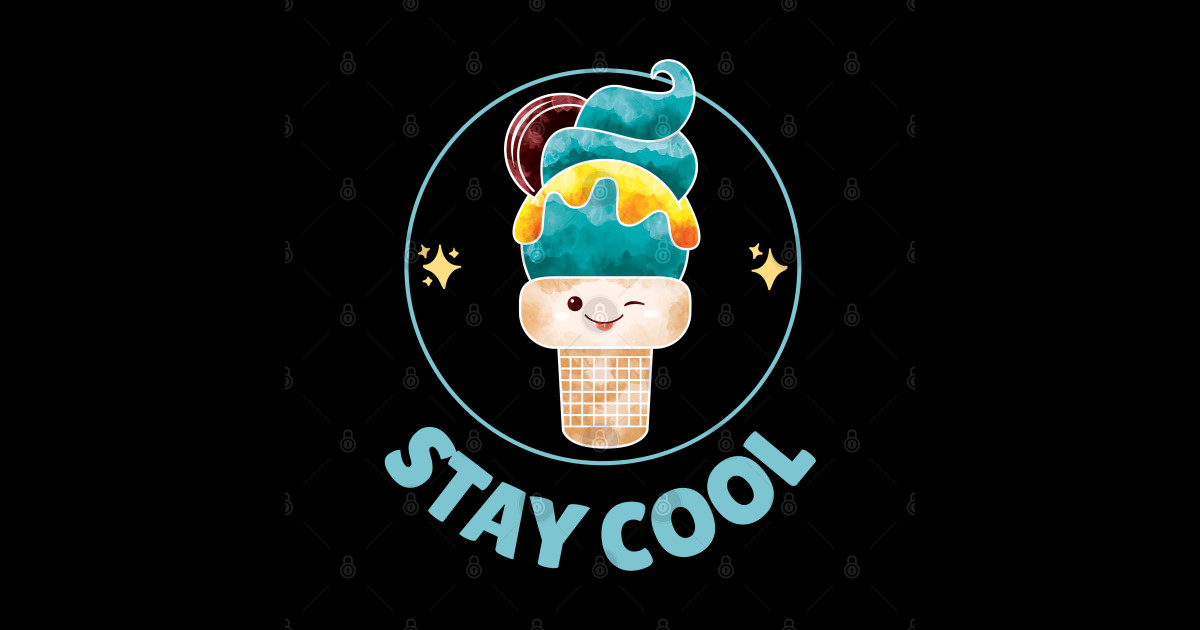Stay Cool Watercolor Ice Cream Cone Pastel - Kawaii Ice Cream - Sticker ...