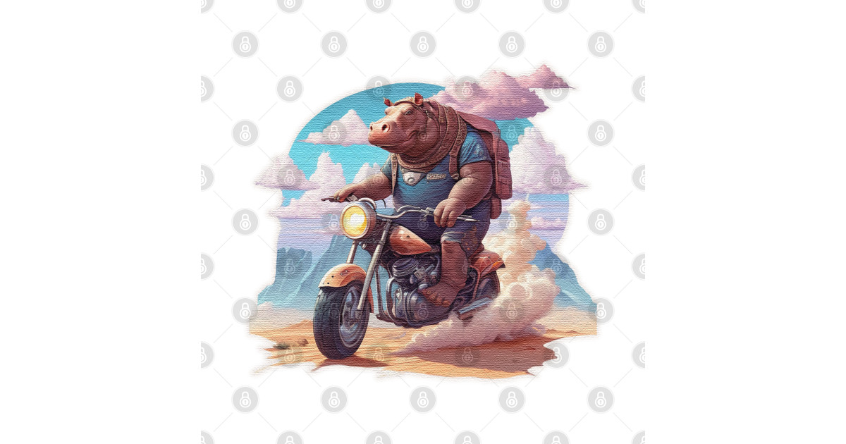 Hippo riding a motorcycle in the desert - Hippopotamus - T-Shirt ...