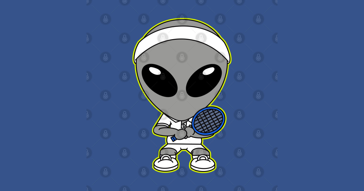 Tennis Playing Gray Space Alien - Tennis - T-Shirt | TeePublic