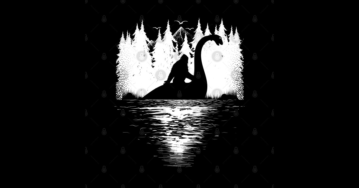 Bigfoot Riding Loch Ness Monster - Bigfoot - Sticker | TeePublic