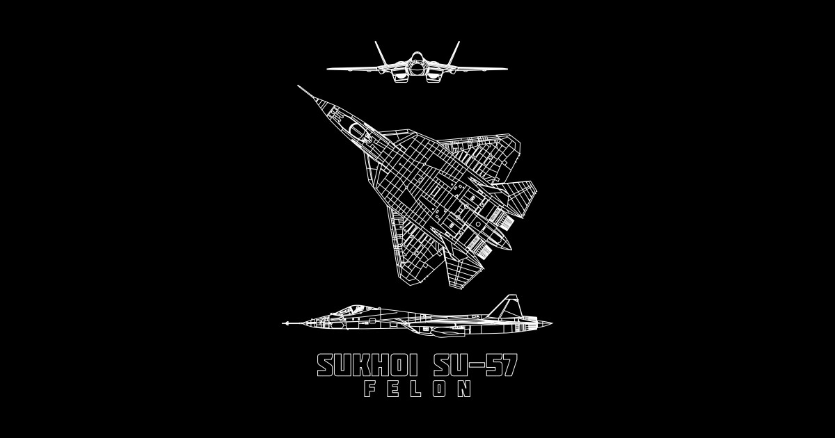 Sukhoi Su-57 Russian Stealth Fighter Plane Blueprint Diagram Gift ...