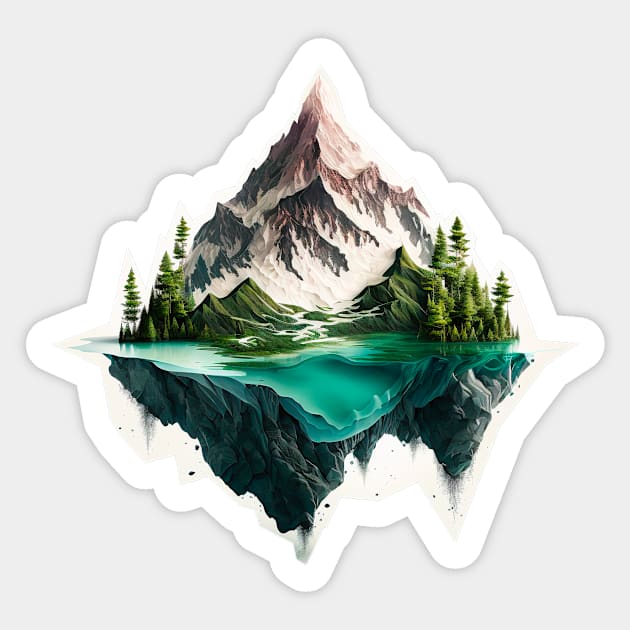 Floating mountain - Mountain - Sticker | TeePublic