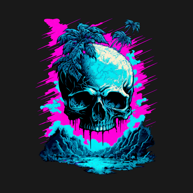 Synthwave Skull Island - Synthwave Retrowave - T-Shirt | TeePublic