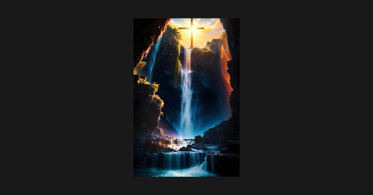 Cross On Top of Waterfall - Faith - T-Shirt | TeePublic