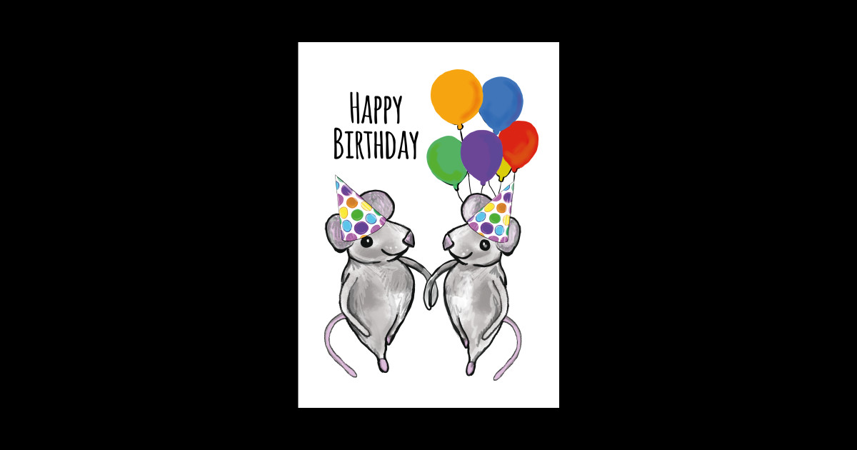 Happy Birthday Mice in party hat with cake - Cake - Sticker | TeePublic