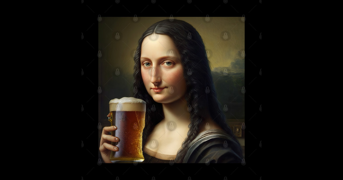 Mona Lisa Drinking Draught Beer - Mona Lisa - Sticker | TeePublic