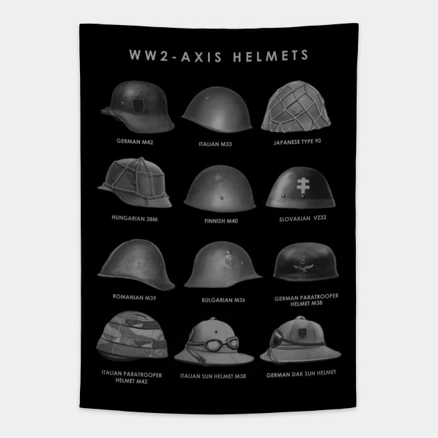 WW2 - Axis Helmets - World War Two - Tapestry | TeePublic