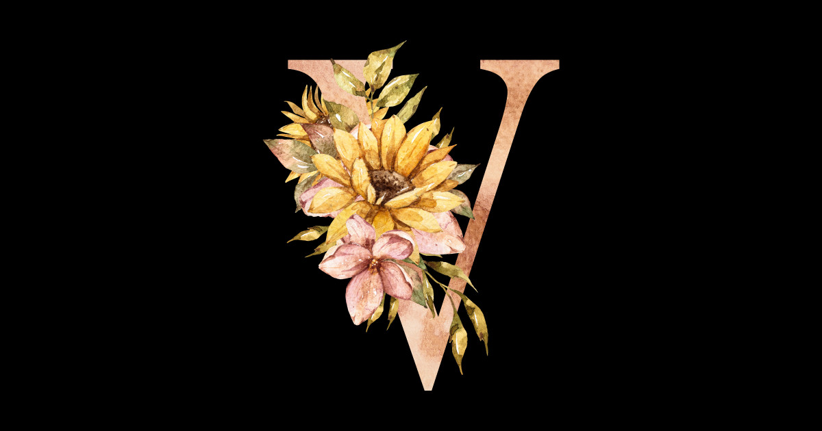 Watercolor sunflower bouquet monogram letter V - Monogram V - Sticker ... Watercolor sunflower bouquet monogram letter V - Monogram V - Sticker ...